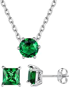Amazon.com: ChicSilver 925 Sterling Silver Emerald Princess Cut Stud Earrings & Emerald Necklace ...