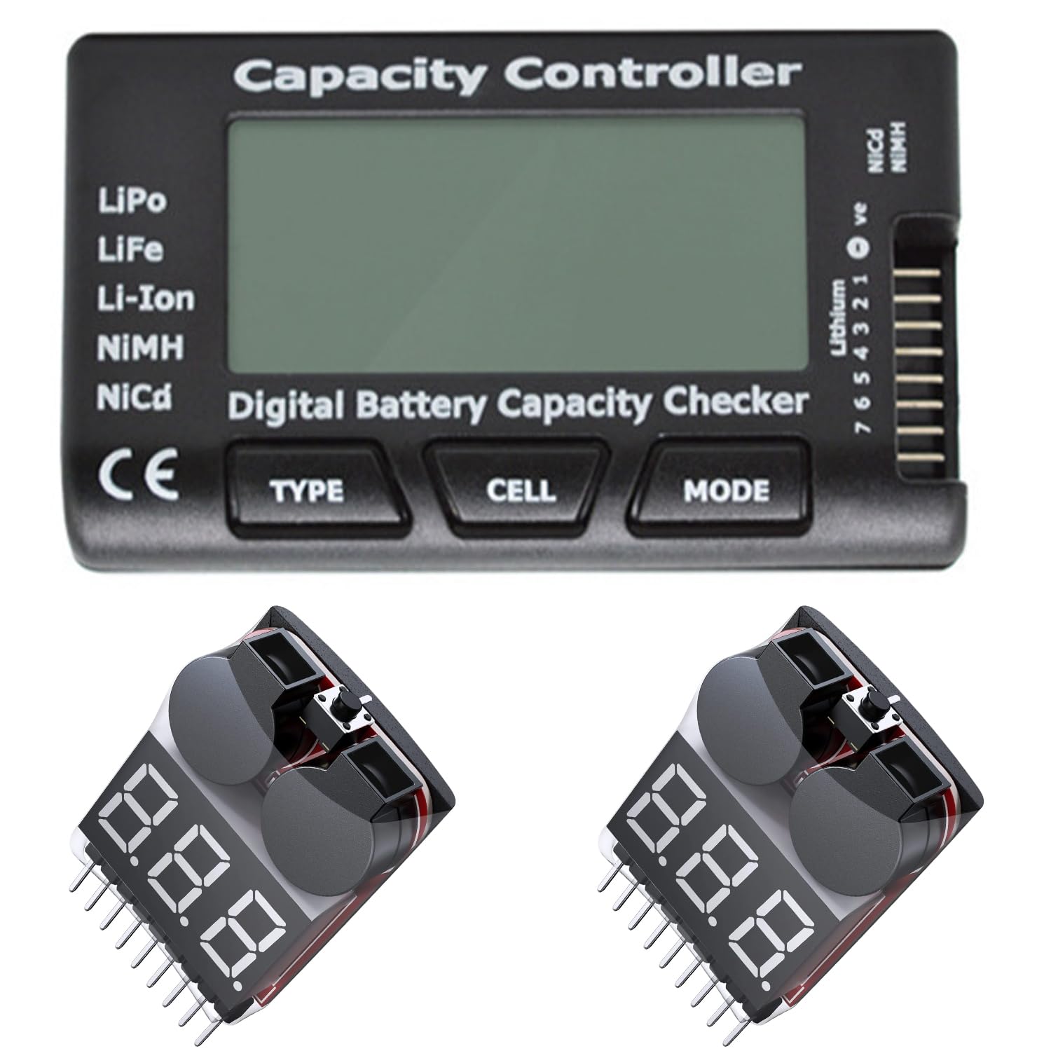 2PCS 2in1 1-8s Lipo Battery Voltage Tester RC Cellmeter 7 Digital ...