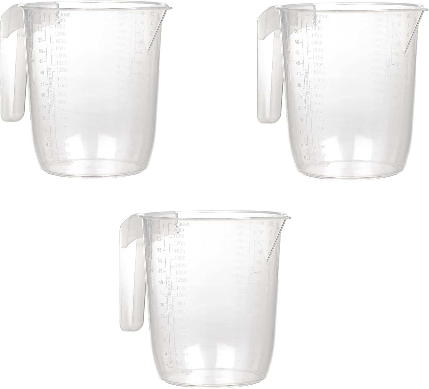 Invero Set of 3 Large 2L Measuring Jugs 2 Litre per Jug with Handle ...