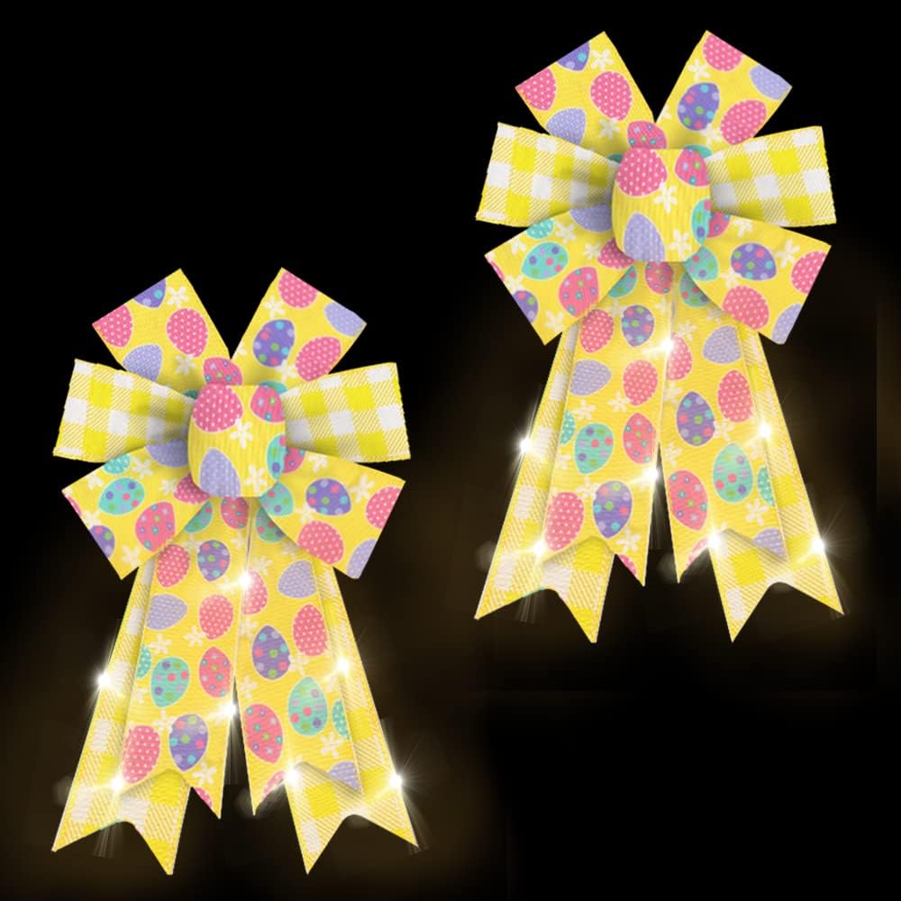 Amazon.com: 2PCS LED Easter Wreath Bows, LED Light Yellow Buffalo Plaid ...
