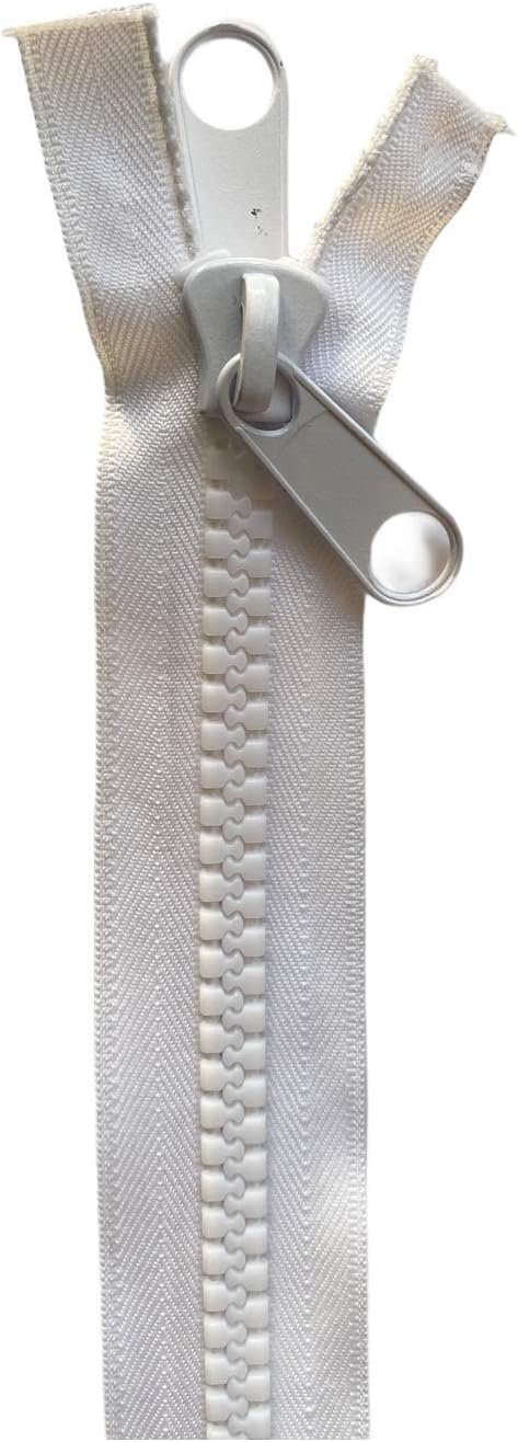 No.10 Heavy Duty Coloured Zip Plastic Chunky #10 Zipper, (White (101 ...