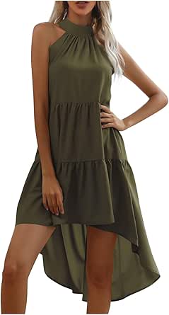 Generic Women's Wedding Guest Dresses Fashion Solid Neck Frenulum Tank ...