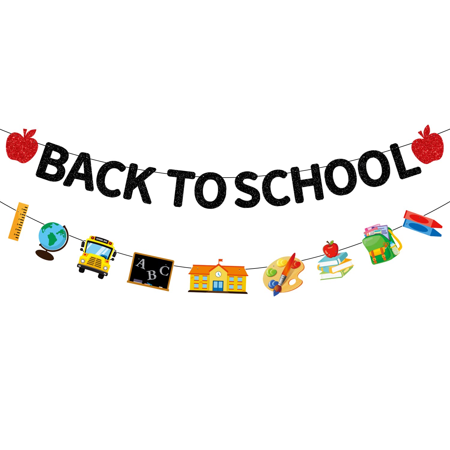 Buy CAVLA Glitter Back To School Banner with Apple School Bus Signs ...