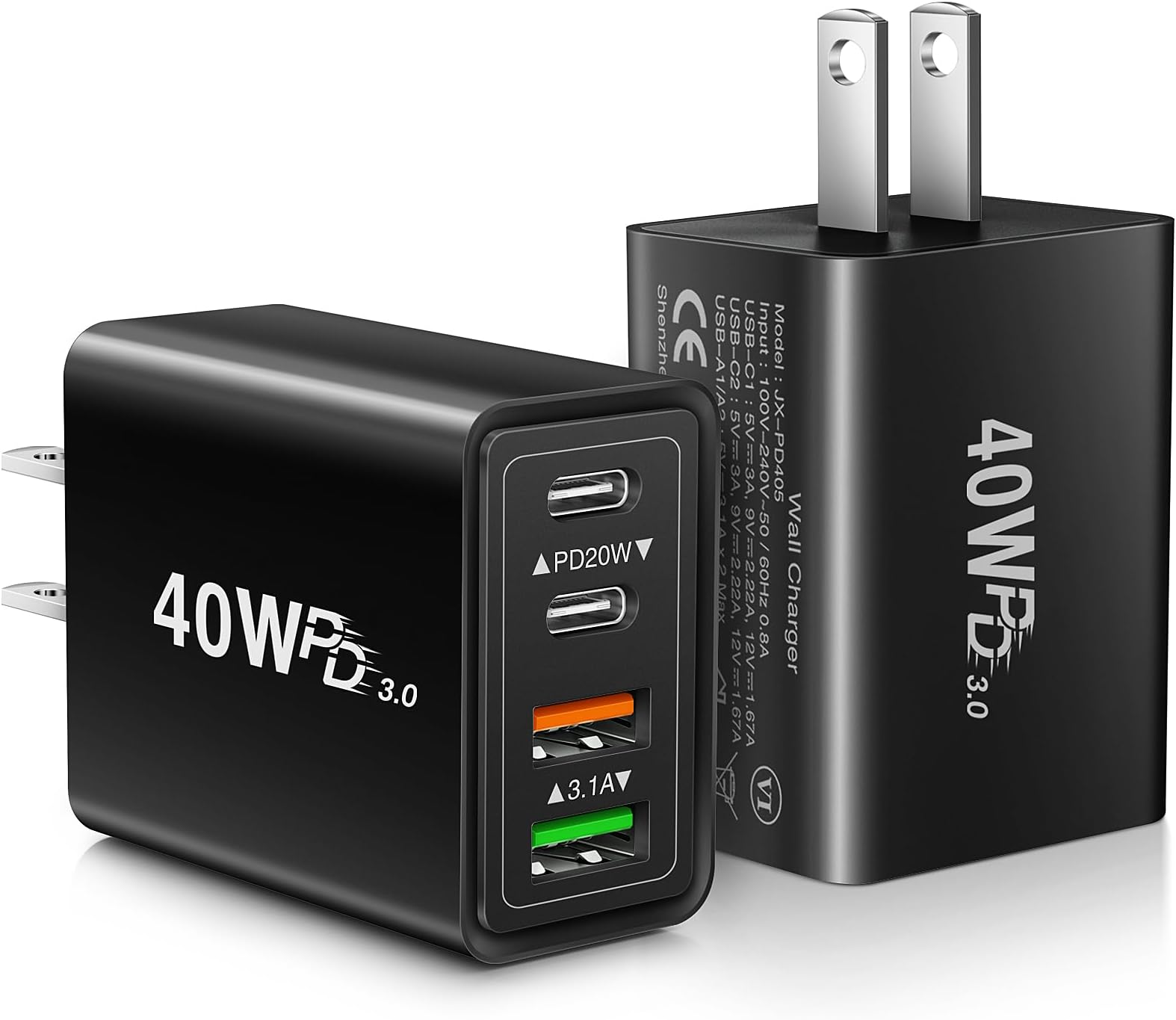 Amazon.com: USB C Charger Block, 2-Pack 40W 4-Port USB C Wall Charger ...