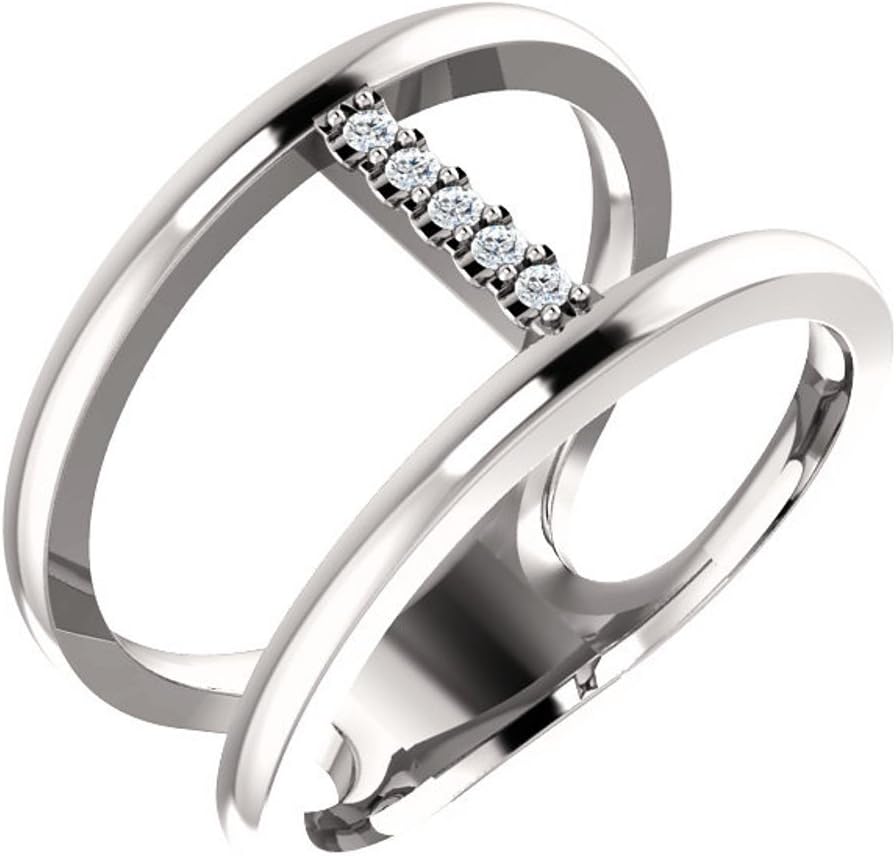 Diamond Negative Space Ring Rhodium-Plated 14k White Gold, Size 7 (.04 ...