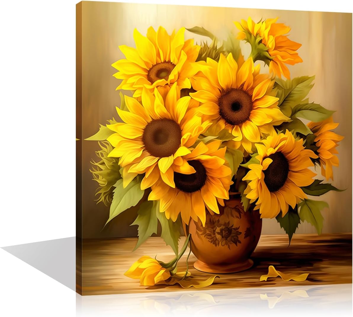 Sunflower Canvas Wall Art, Yellow Sunflowers in Vase Poster Print ...