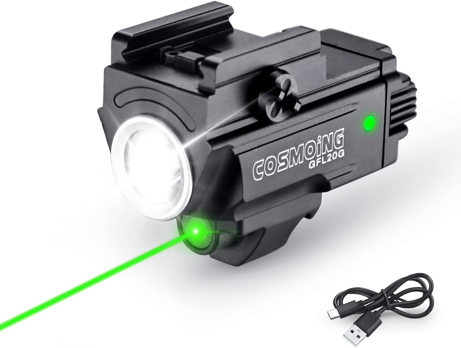 COSMOING Green Laser Light Combo, 800 Lumen USB Rechargeable Gun ...