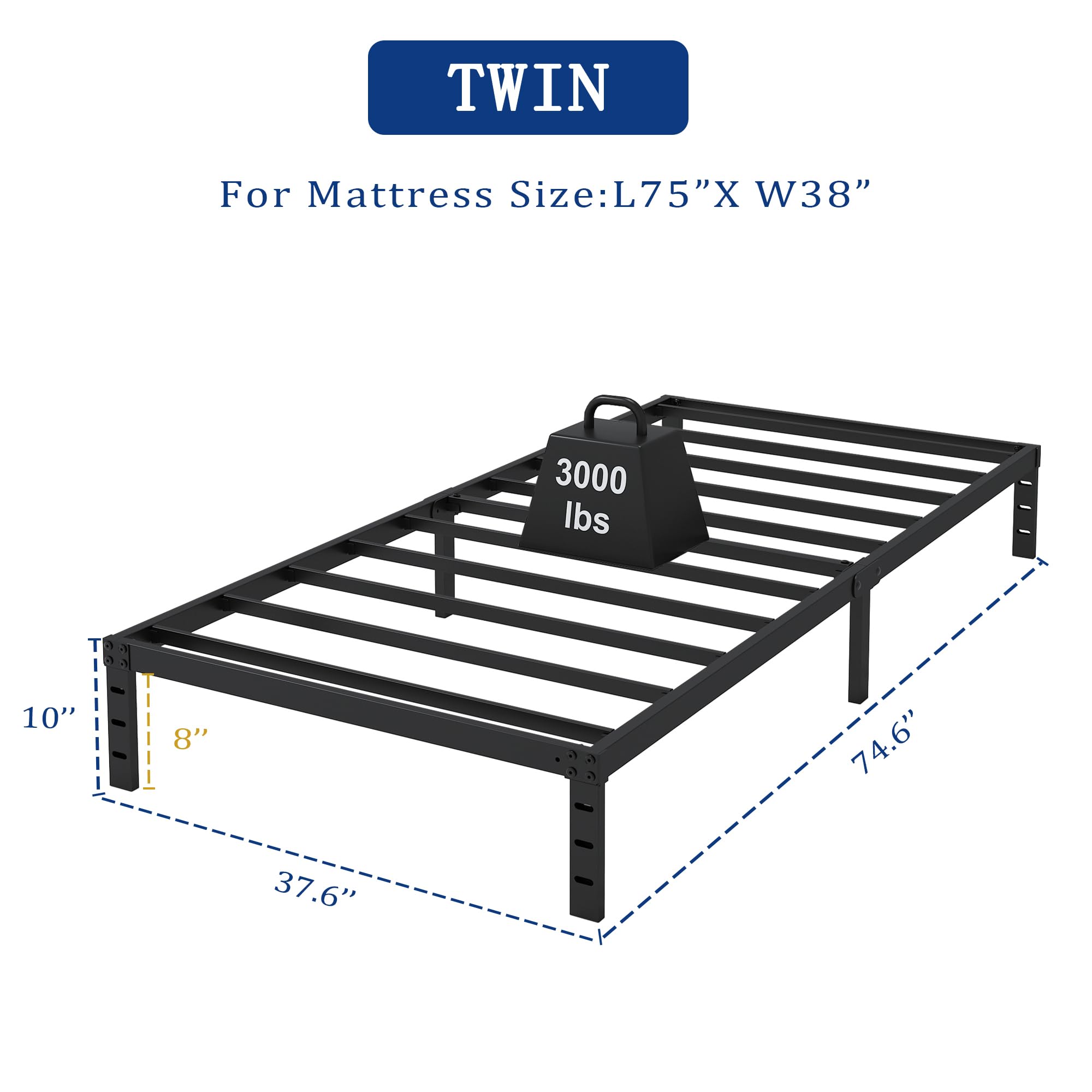 Snapklik.com : ALDRICH 10 Inch Metal Twin Bed Frame - Single Black ...