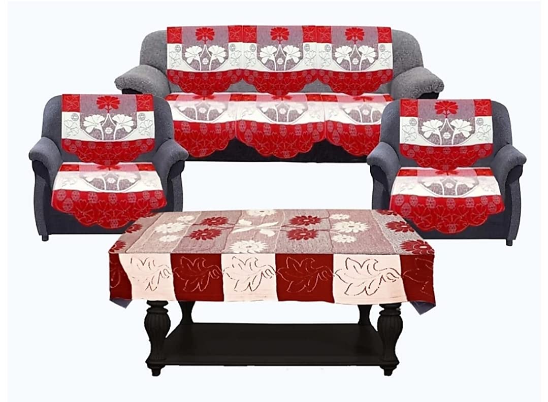 Arpan Industries Attractive Cotton Maroon Floral 5 Seater Sofa Set with ...