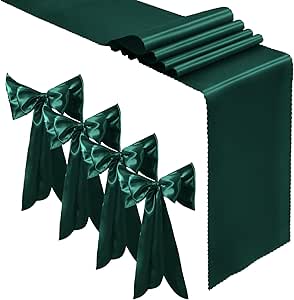 Amazon.com: Aormenzy 12 Pcs Hunter Green Satin Table Runners 12 x 108 ...