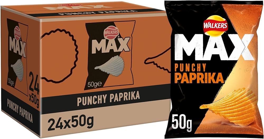 Walkers Max Deep Ridged Full Flavoured Crisps 24x50g (Punchy Paprika ...