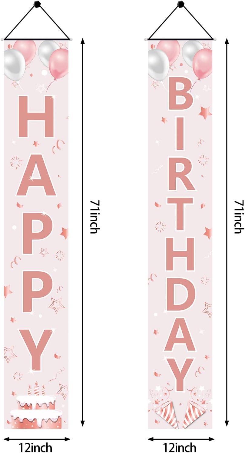 Cartel de feliz cumpleaños de color rosa y dorado rosa para puerta de cumpleaños para niñas y ...