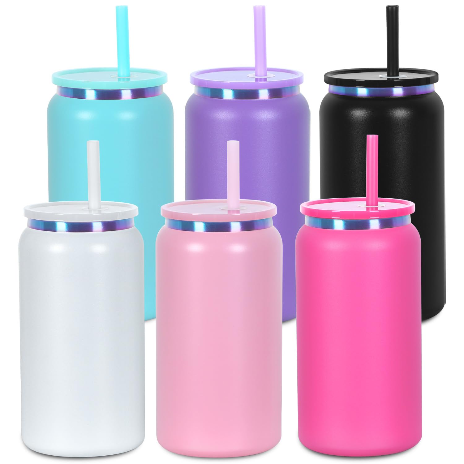 Amazon.com: 16 Oz Stainless Steel Can Tumbler, 6 Pack Unbreakable ...