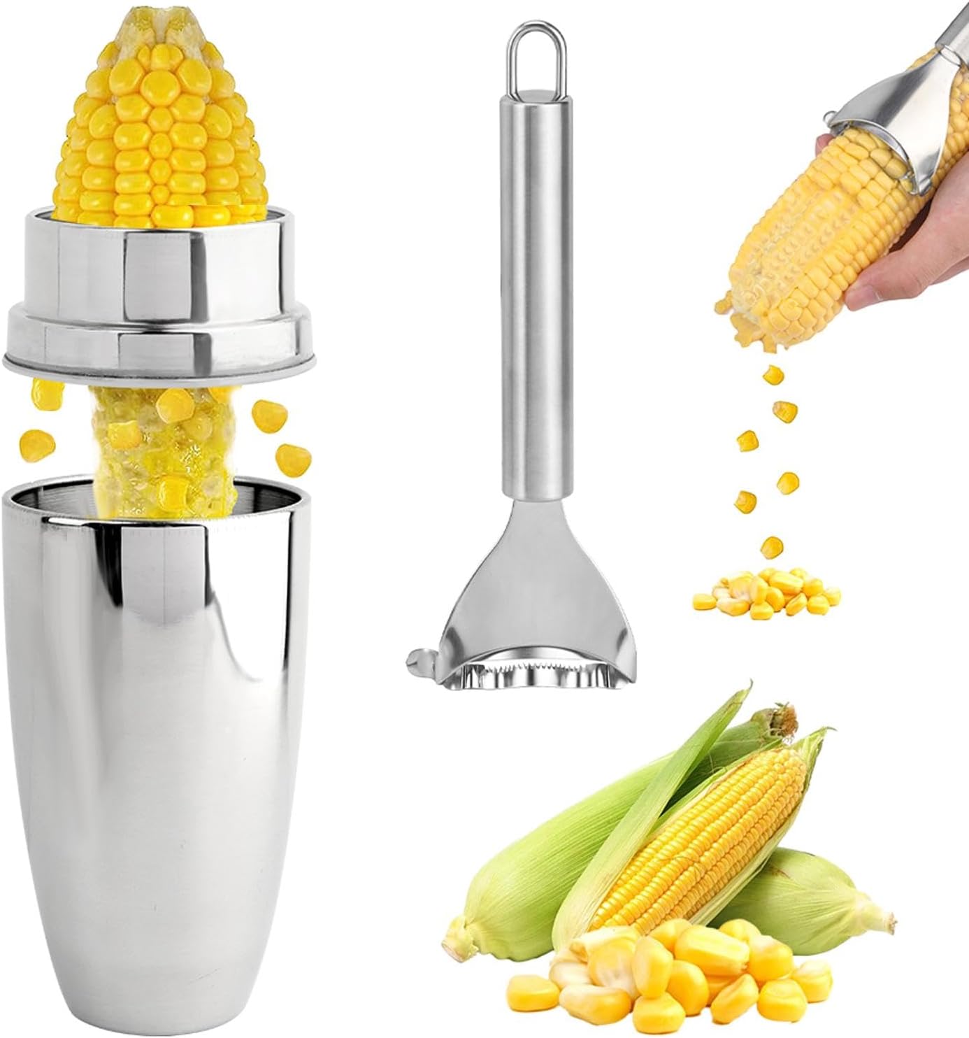 Amazon.com: Corn Cutter + Handheld Sheller, Corn Cob Peeler with Cup ...