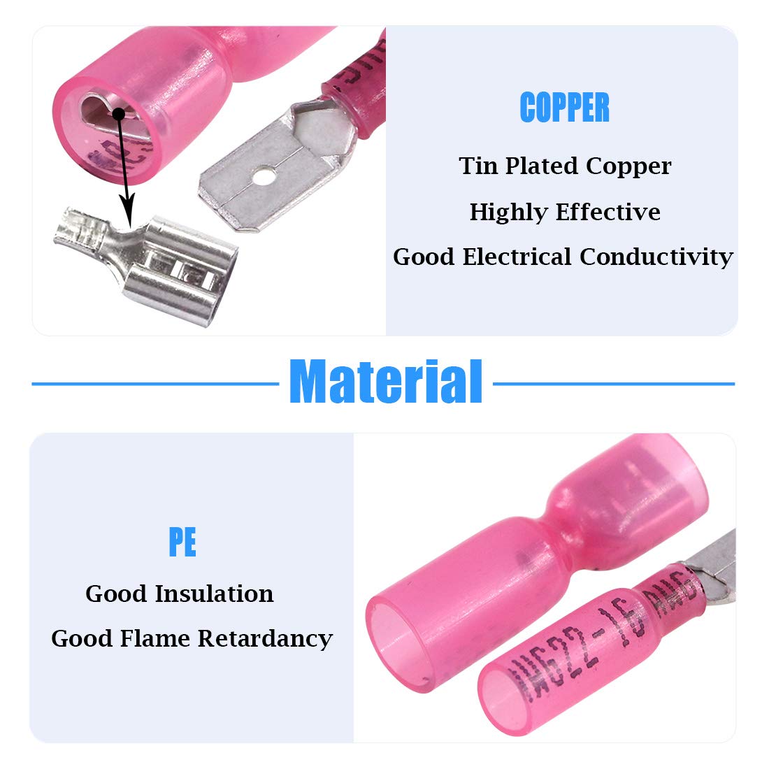 Snapklik.com : 100pcs 22-16 Gauge Fully Insulated Female/Male Spade ...