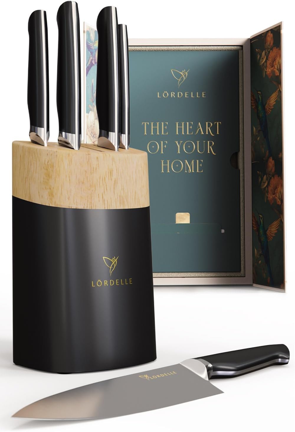 Amazon.com: Lordelle Knife Block Set - 5 Piece Set - Black Vintage Ink - Lifestyle Home Kitchen ...