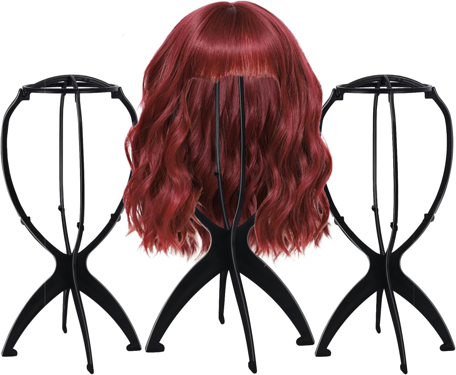 Amazon.com : Wig Stand 3 Pack Wig Head Stand Black Portable Collapsible ...
