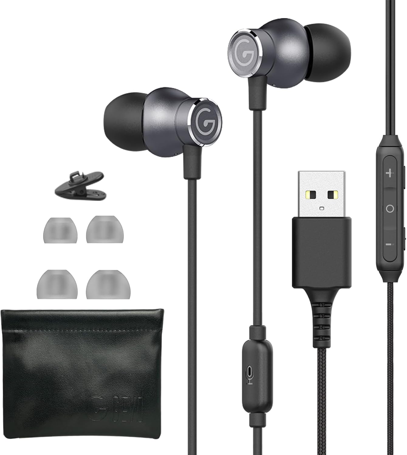 Amazon.com: GEVO USB Earbuds with Microphone for PC Laptop, Wired USB ...