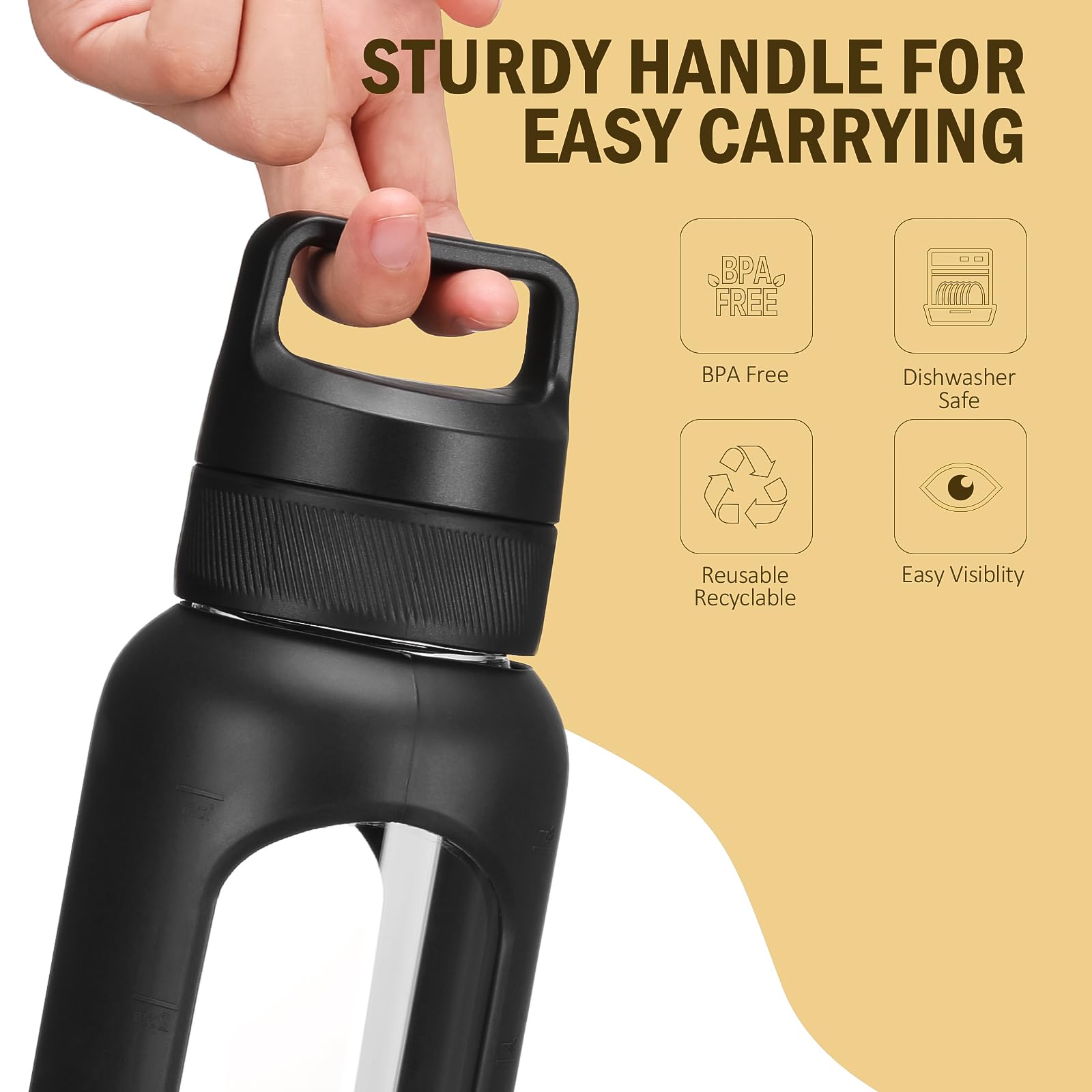 Snapklik.com : Kodrine Water Bottle Chug Lid, 32 Oz Glass Water Bottles