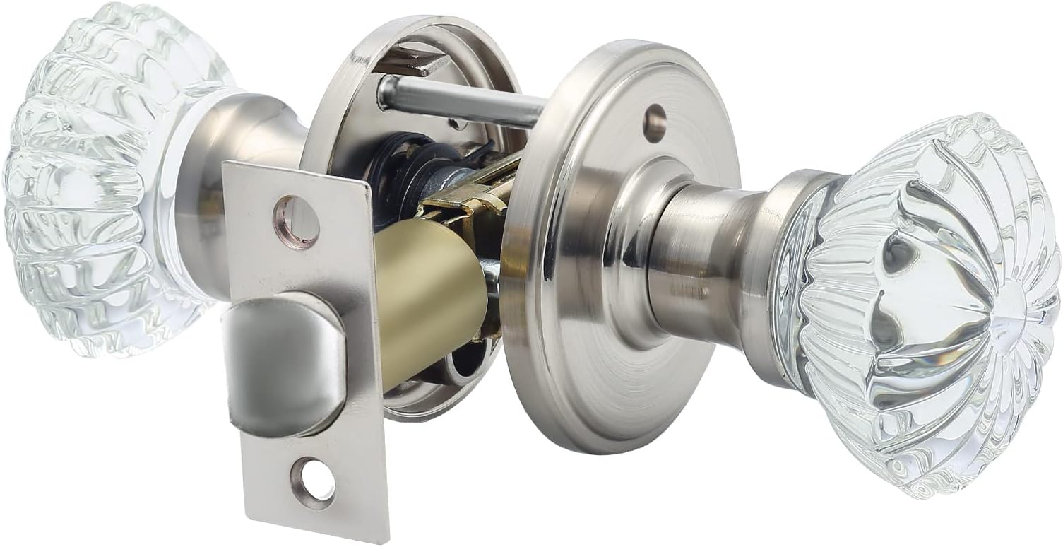 CLCTK Crystal Glass Door Knobs Interior with Lock, Round Bathroom ...