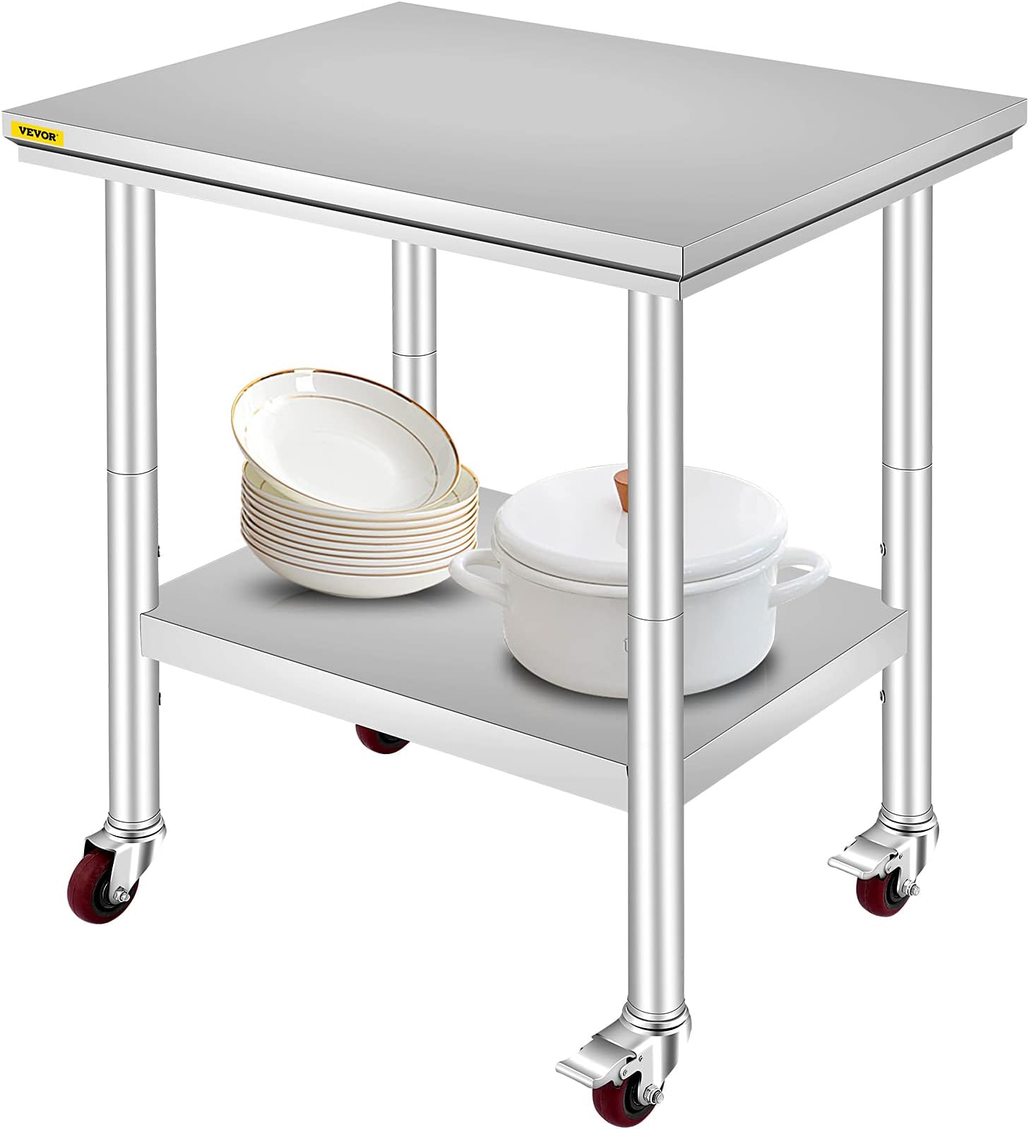 GIANTEX Edelstahl Arbeitstisch Edelstahltisch mit Rollen, Küchentisch ...
