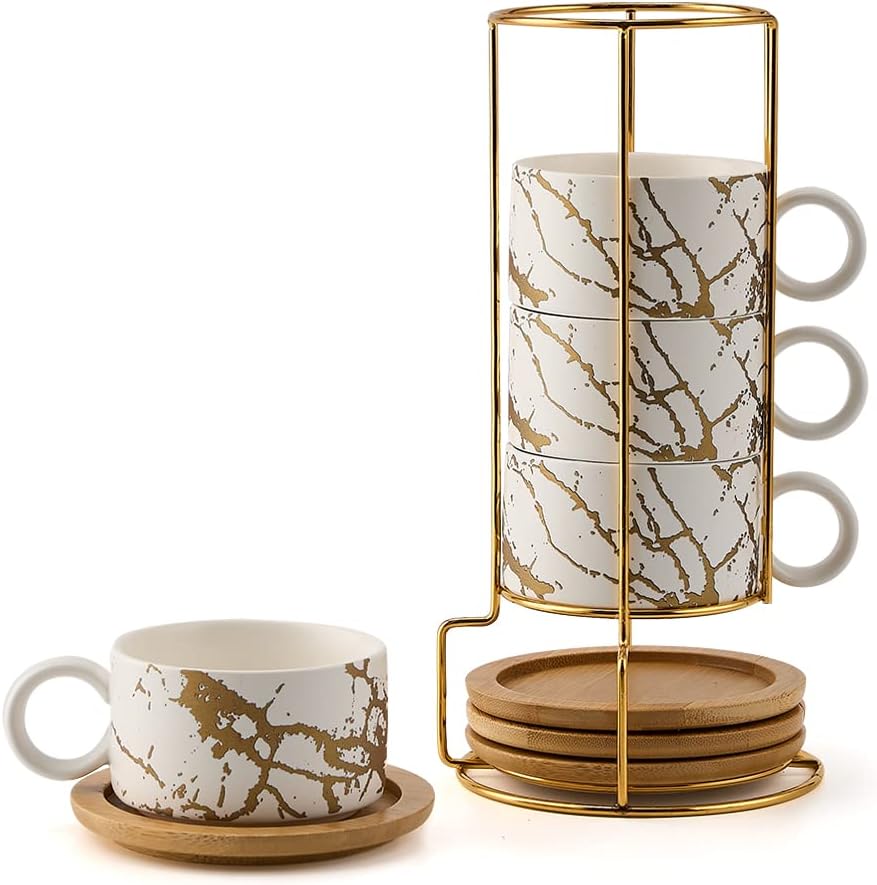 Amazon.com: QiYueZaiYe Elegant Stackable Ceramic Coffee Mug Set with ...
