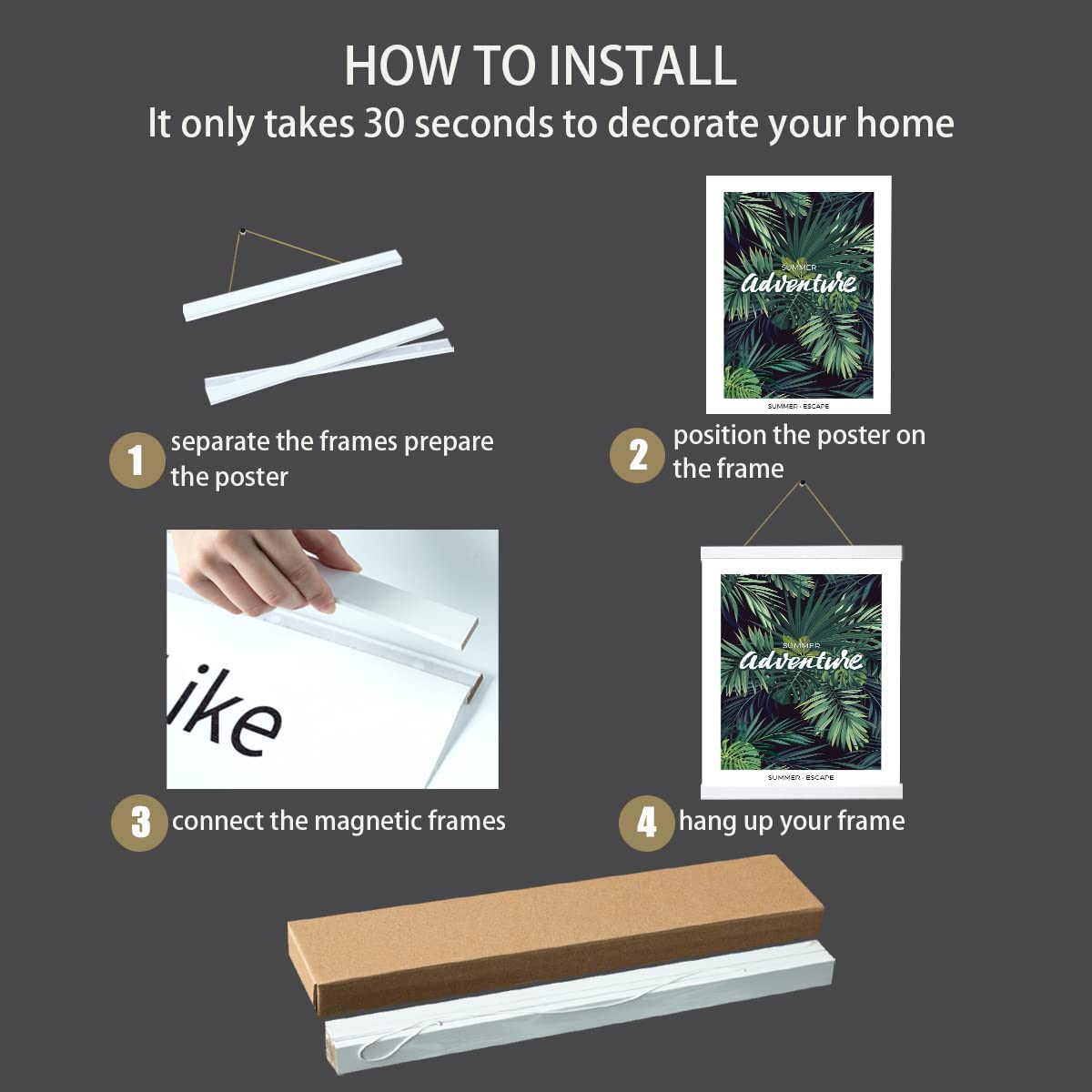 Magnetic Poster Hanger Frame In White 3 pack, 16x24 16x20 16x16 Poster ...