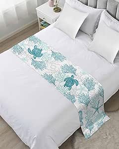 Amazon.com: Turquoise Coastal Bed Runner for Full/Queen Size Bed, Bedspread Protector Slipcover ...