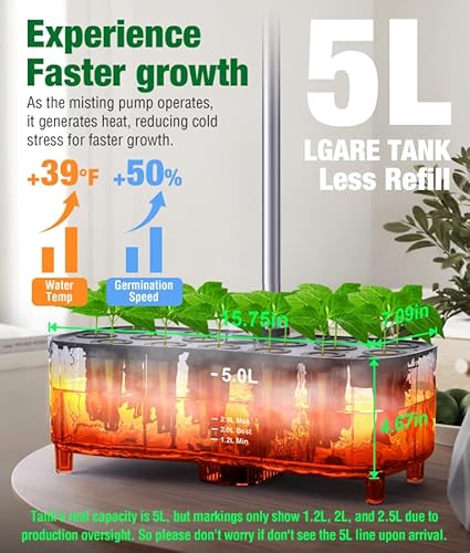 Misting Hydroponic Growing System 15 Pods Herb Garden Kit Indoor, 5L ...