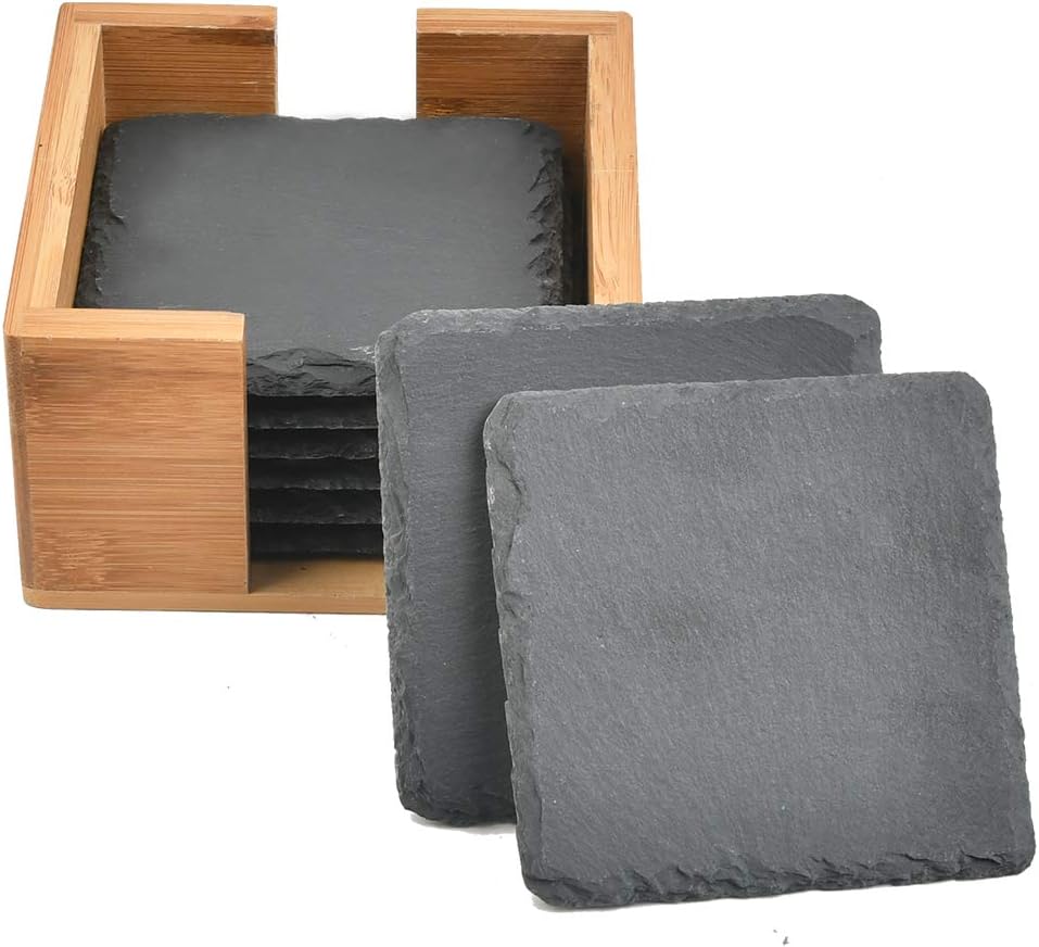 8 Pcs Natural Slate Coasters,Slate Drink Coasters,Bulk Square Slate ...