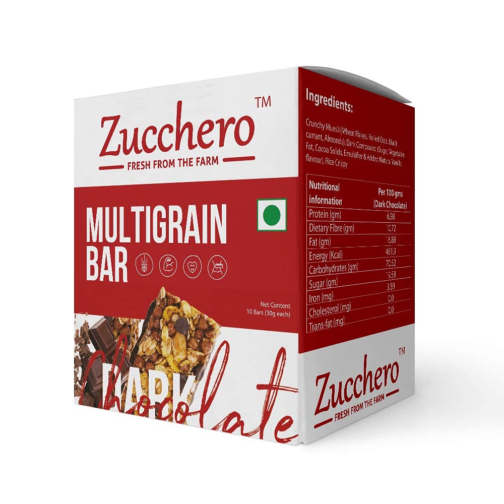 Zucchero Multigrain Dark Chocolate Granola Bar, Pack of 10 [Whole Oats ...