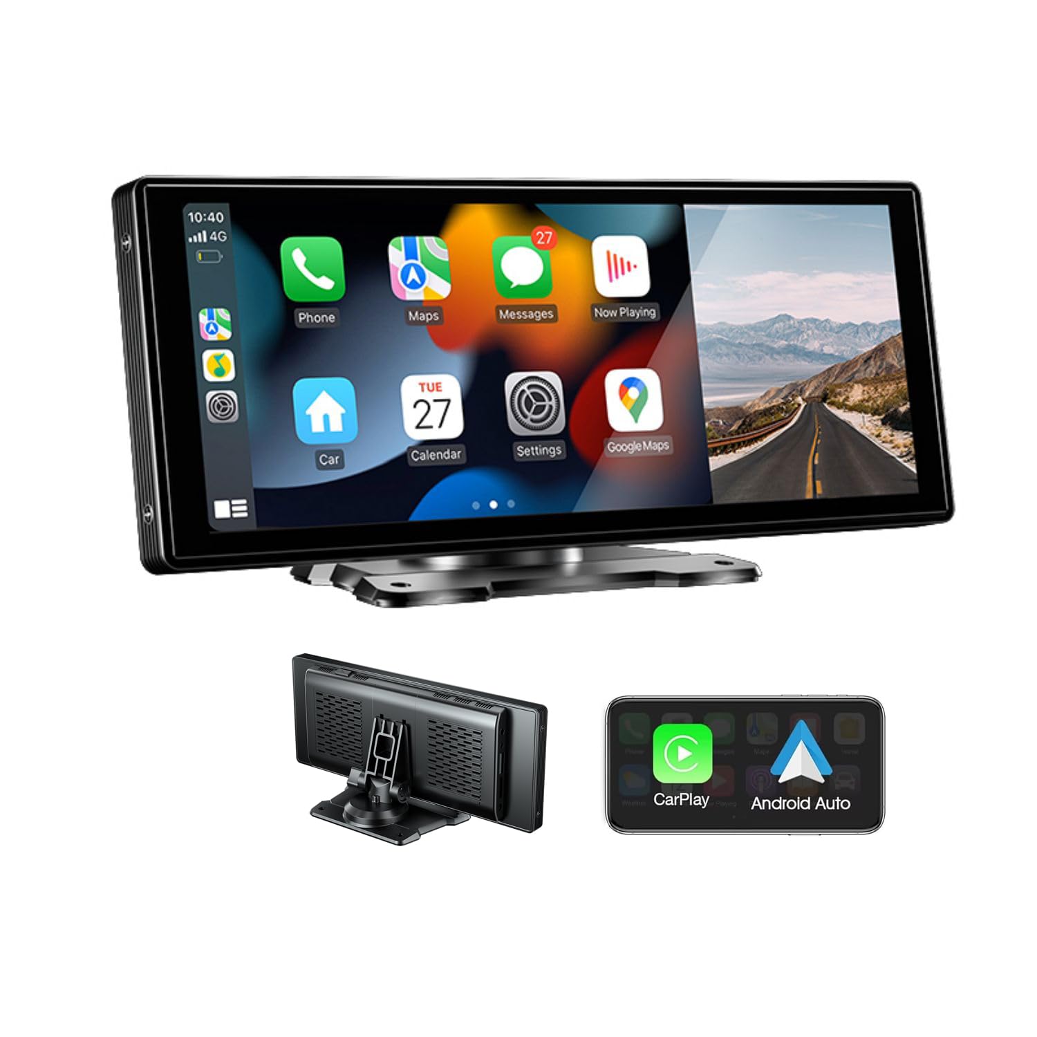 9.6 Inch Portable Car Stereo Compatible with Wireless CarPlay & Android ...