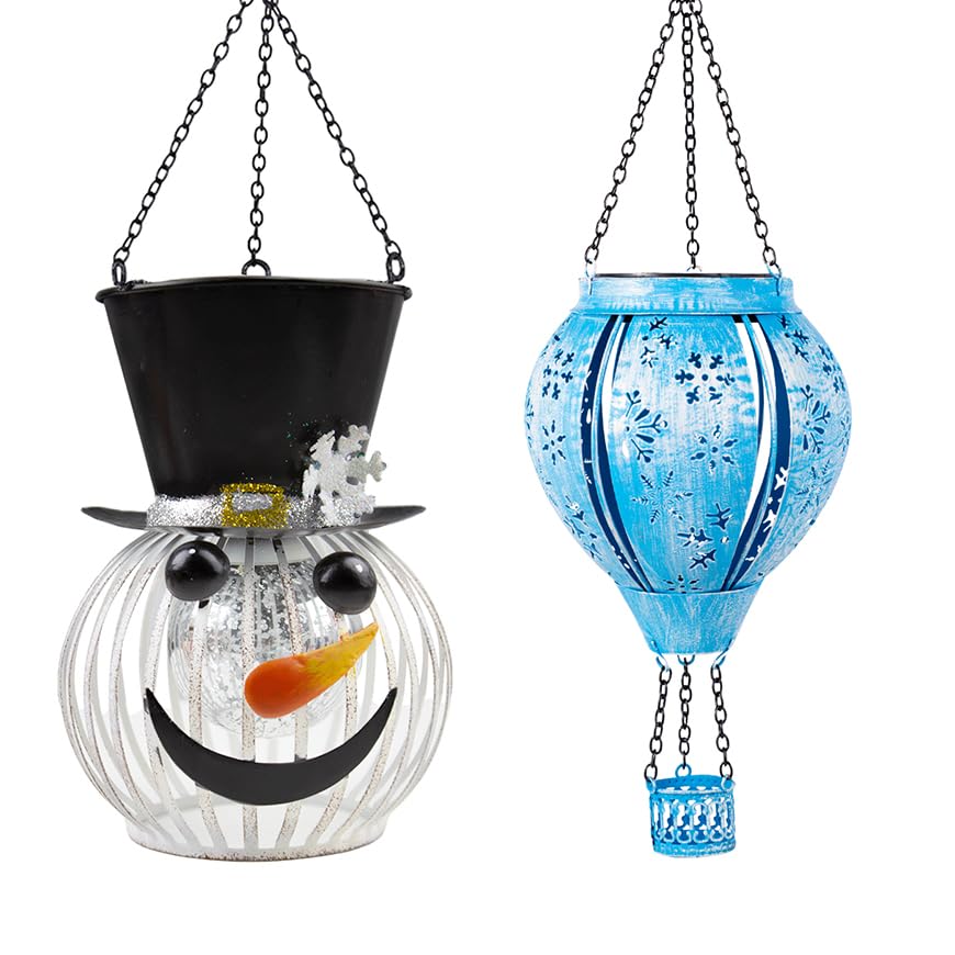 Amazon.com: Christmas Snowman Solar Lantern & Snowflake hot air Balloon ...