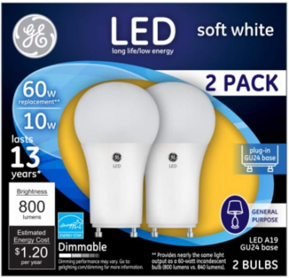 GE Lighting 93129022 LED Light Bulbs, A19, 800 Lumens, 8.5-Watts, 2-Pk ...
