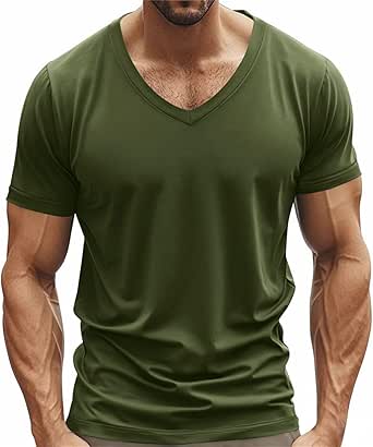 Amazon.com: Mens Muscle T Shirts V-Neck Longline Short Sleeve Summer ...