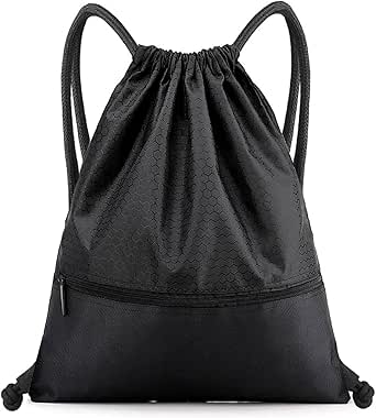 JeeSoarToFar Waterproof Drawstring Backpack with Zipper Pocket, Gym ...