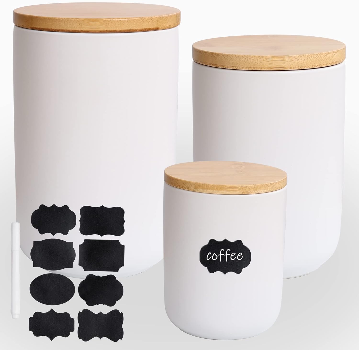Amazon.com: Kitchen Canisters with Bamboo Lid, Airtight Ceramic ...