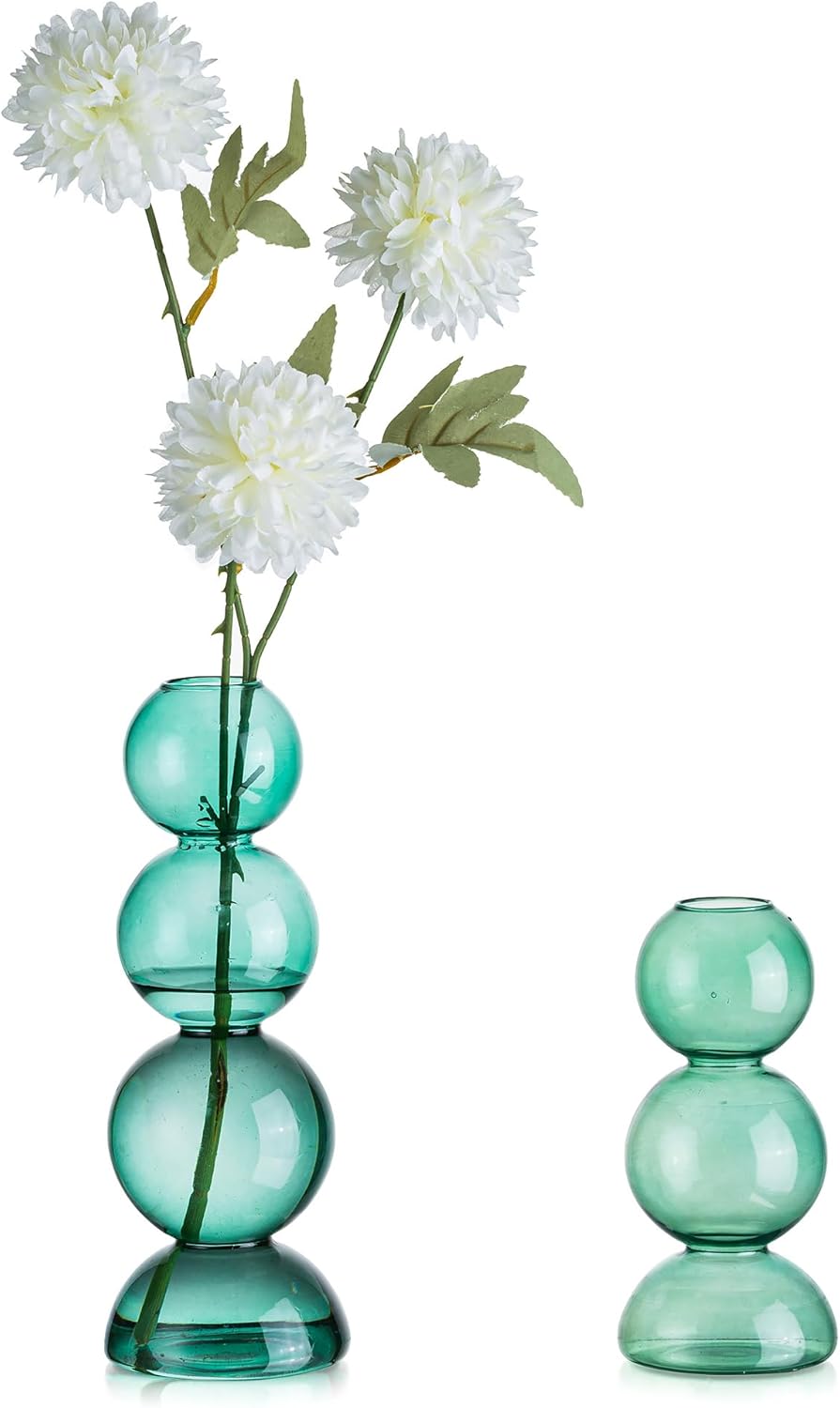 Amazon.com: Glasseam Round Bubble Vase for Flowers, Small Green Vase ...