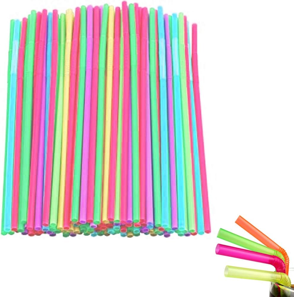 Amazon.com : 150x Neon Drinking Straws Flexible Plastic Party Home Bar ...