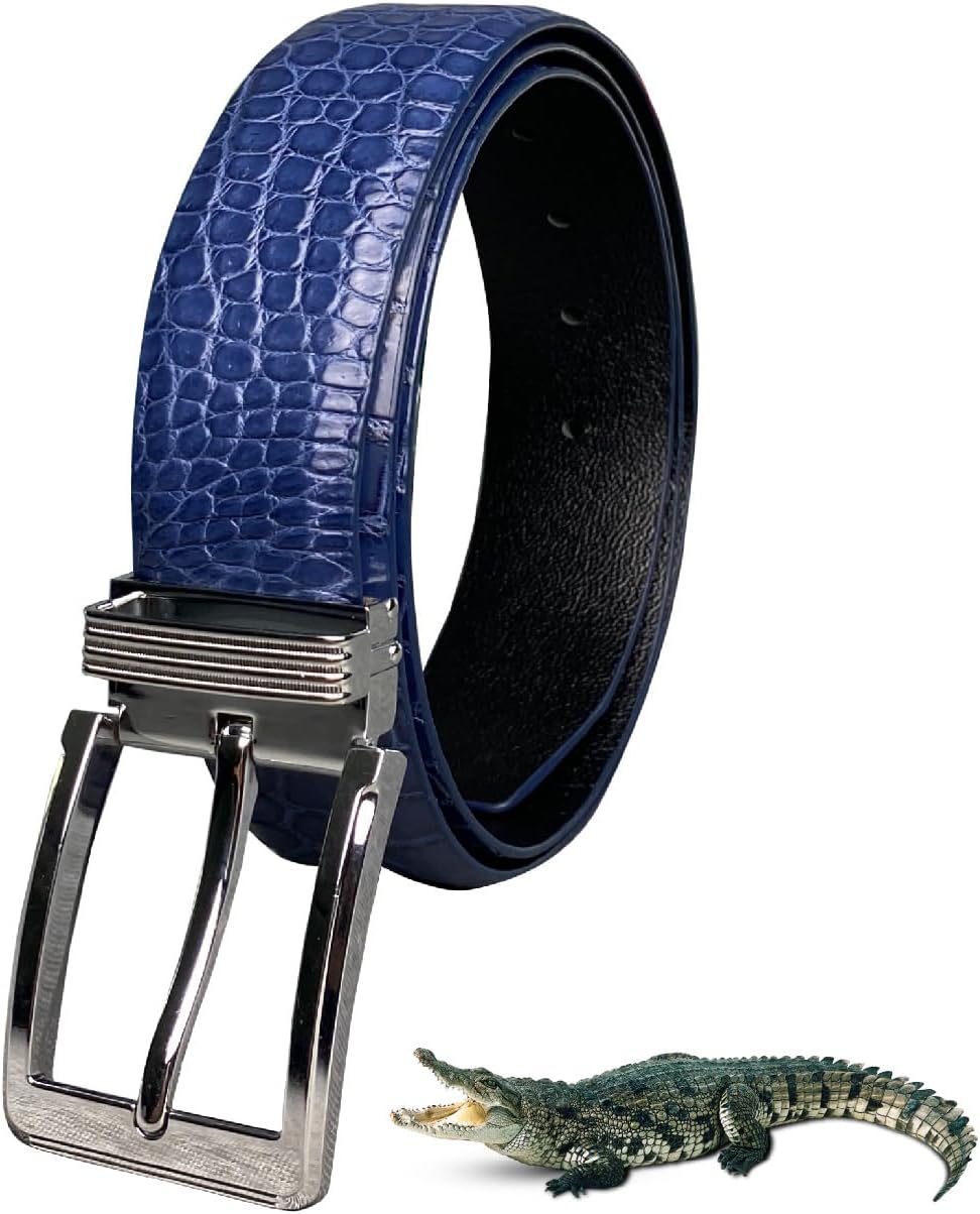 Amazon.com: vinacreations Navy Blue Belt Men Genuine Crocodile Belly ...