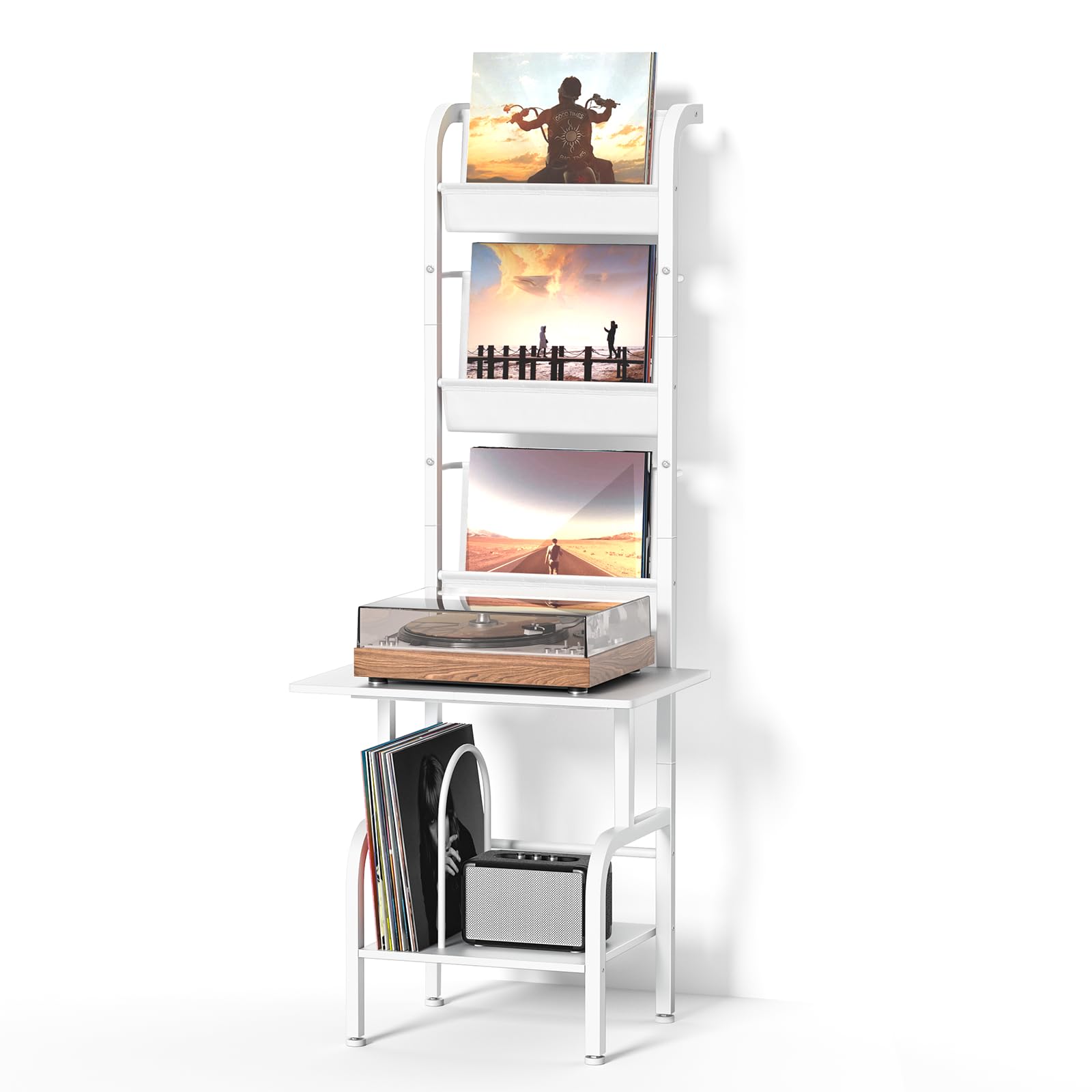 Amazon.com: LELELINKY Tall Record Player Stand with Vinyl Storage ...