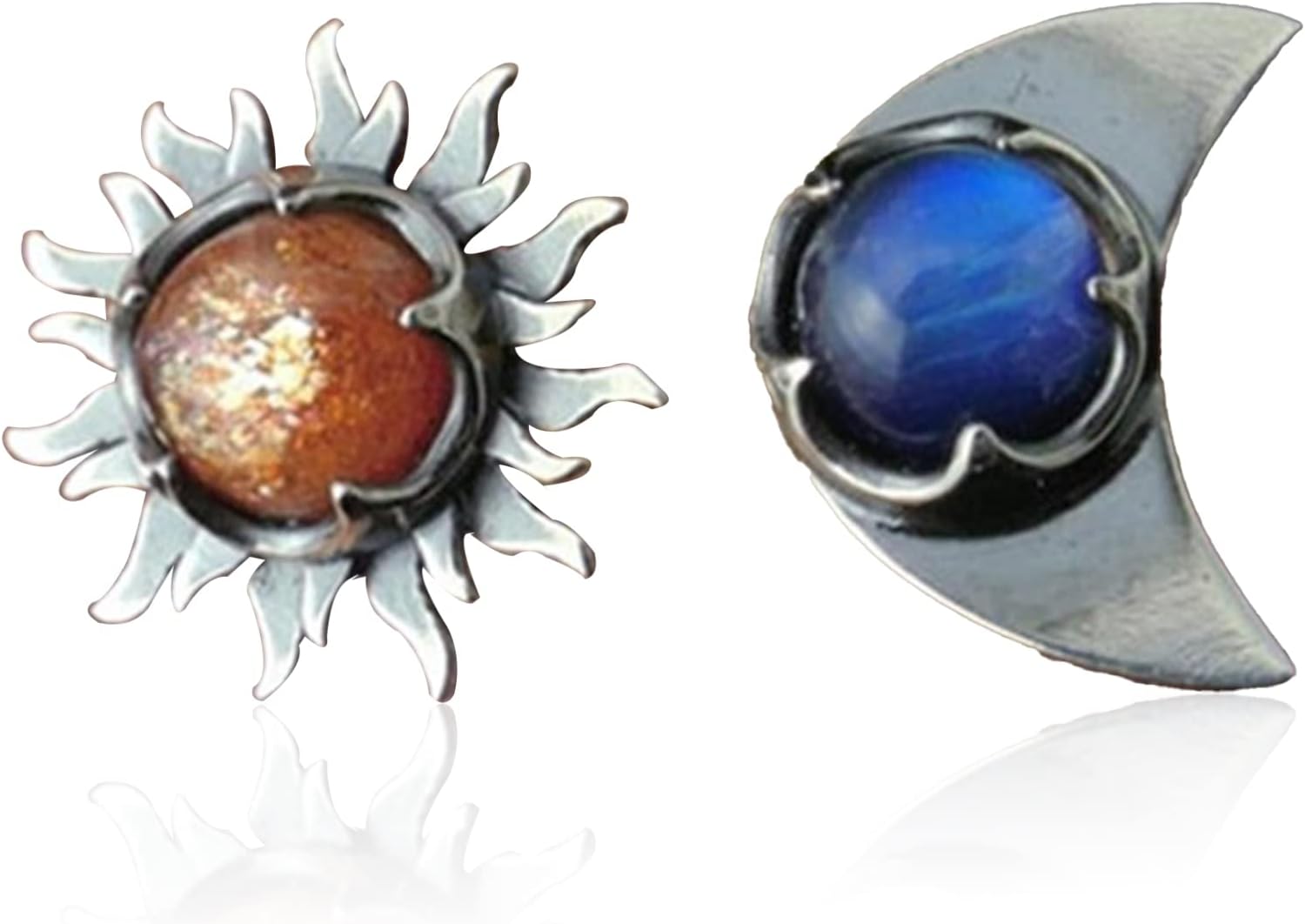 Amazon.com: Crystal Sun Crescent Moon Stud Earrings Sterling Silver ...
