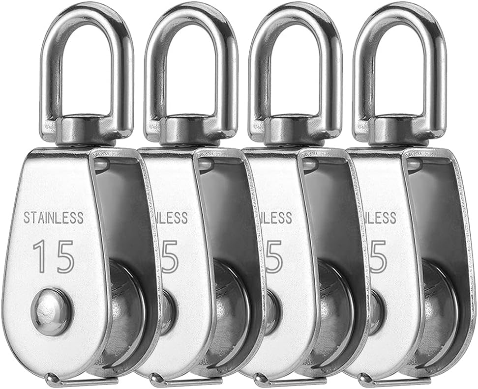 Juliyeh 4Pcs M15 Single Pulley Block, 304 Stainless Steel Pulley Roller ...
