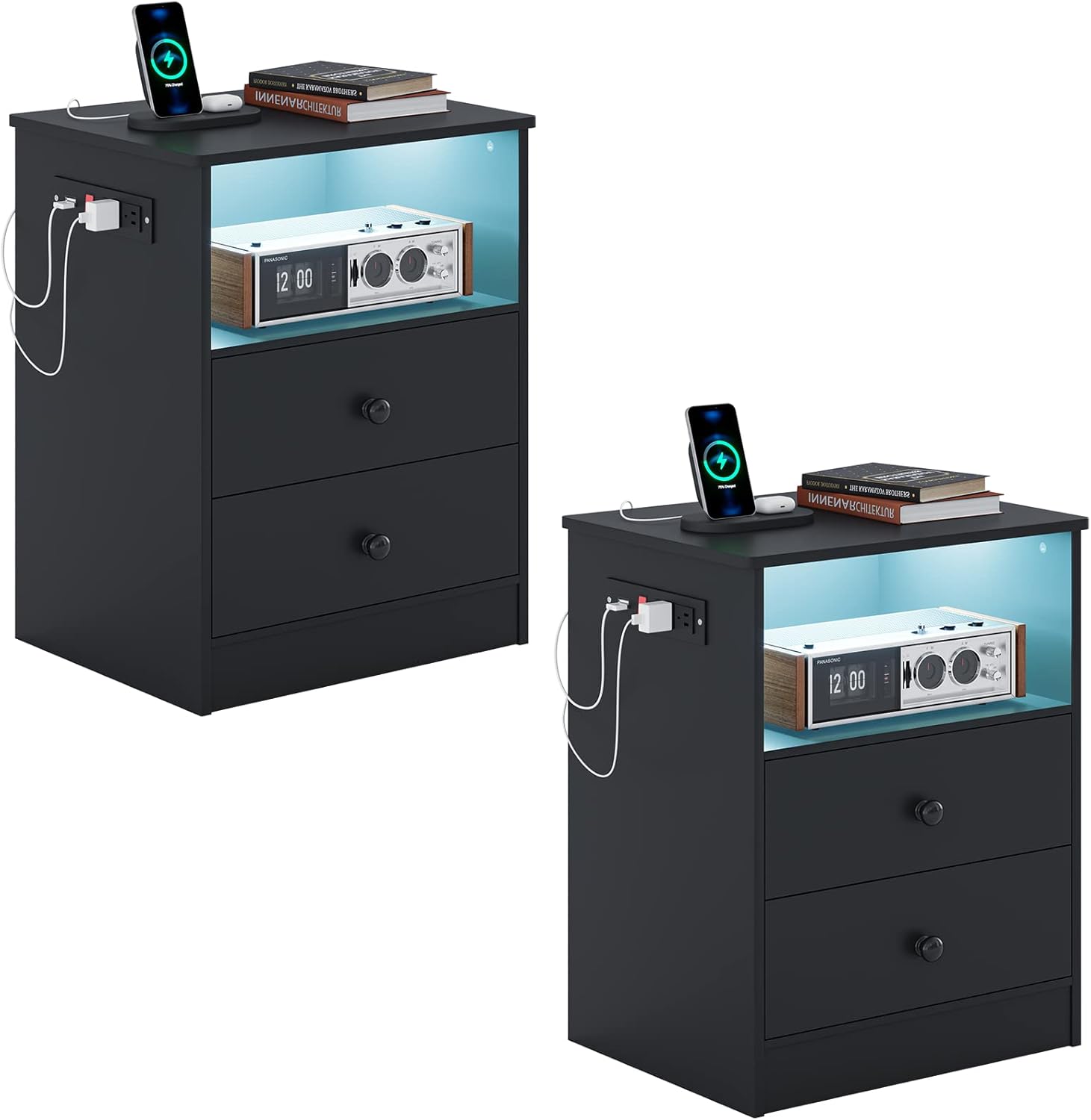 Amazon.com: EPHEX LED Light Night Stand Set of 2 with Charging Station ...