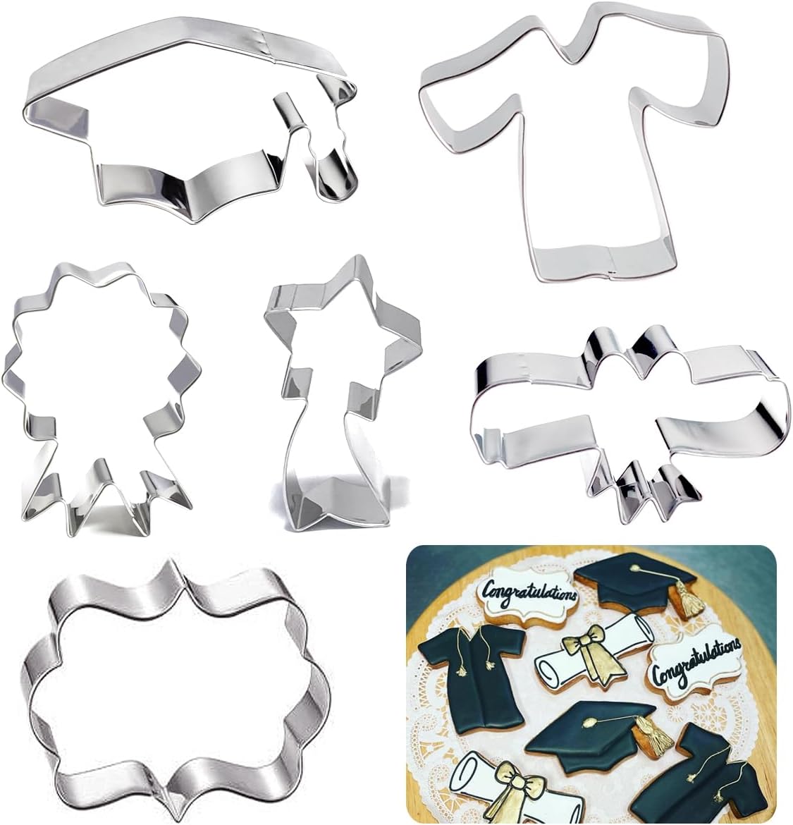 Amazon.com: Kanehosi Graduation Cookie Cutters 6Pcs, Cap Gown Diploma ...