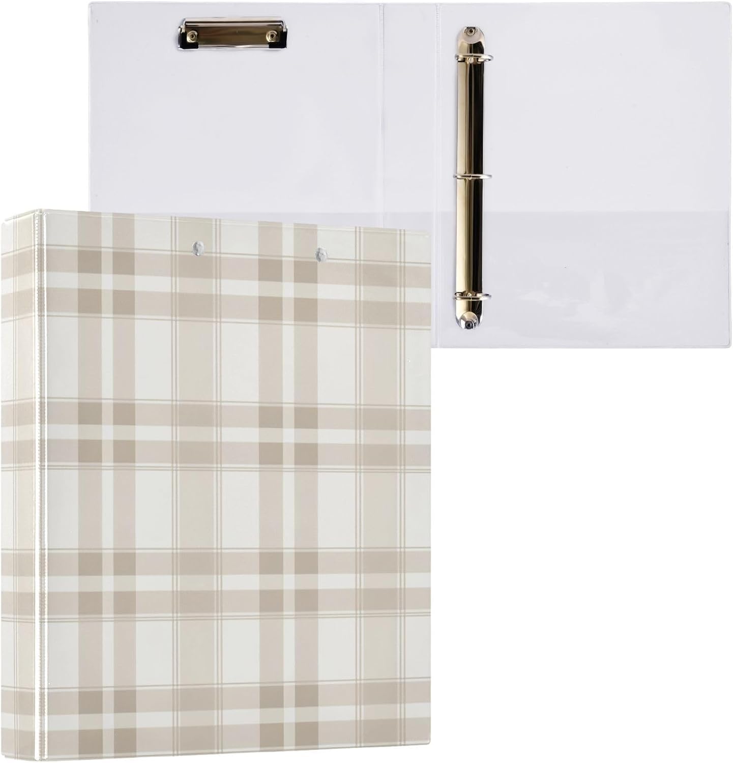 Amazon.com : CWUPZAY3 Ring Binder Beige and White Plaid 1.5 Inch ...