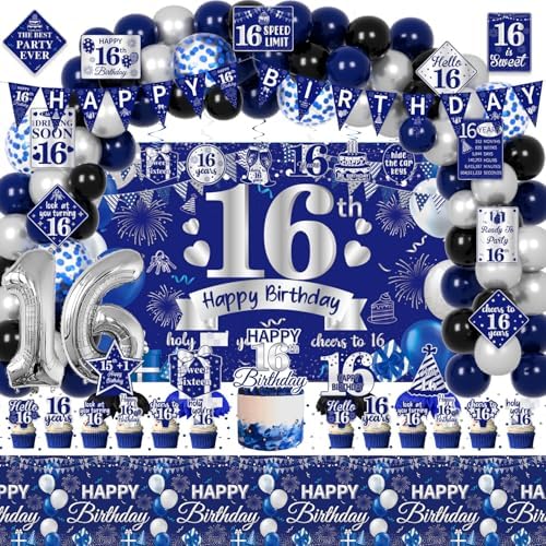 Amazon.com: 16th Birthday Decorations for Boys Girls, 37PCS Navy Blue ...