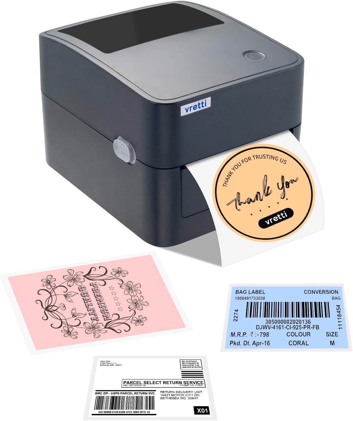 vretti Thermal Shipping Label Printer - USB 4x6 Label Printer for Small ...