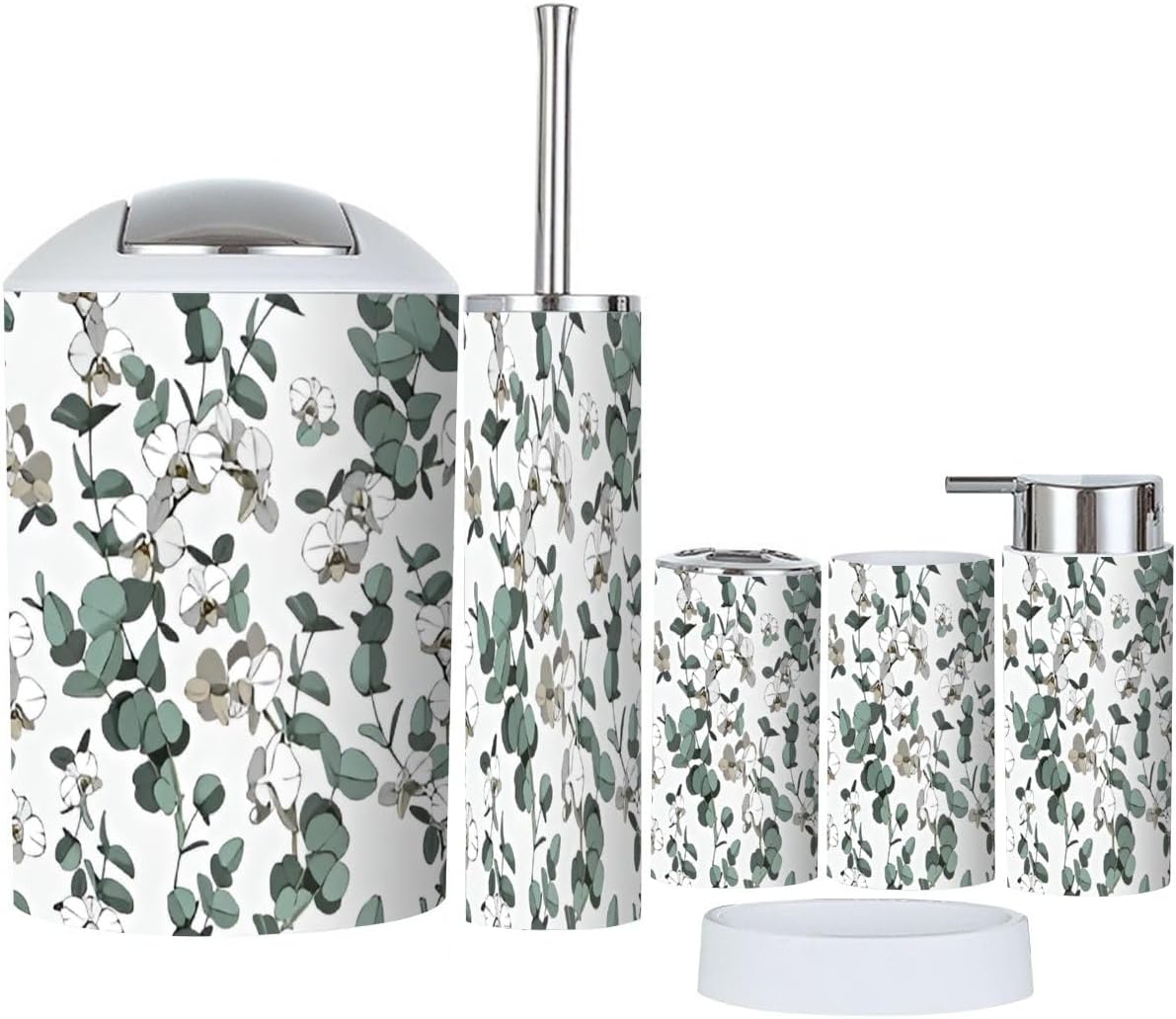 Amazon.com: Bathroom Accessory Set 6 Piece Floral Orchid Flowers ...
