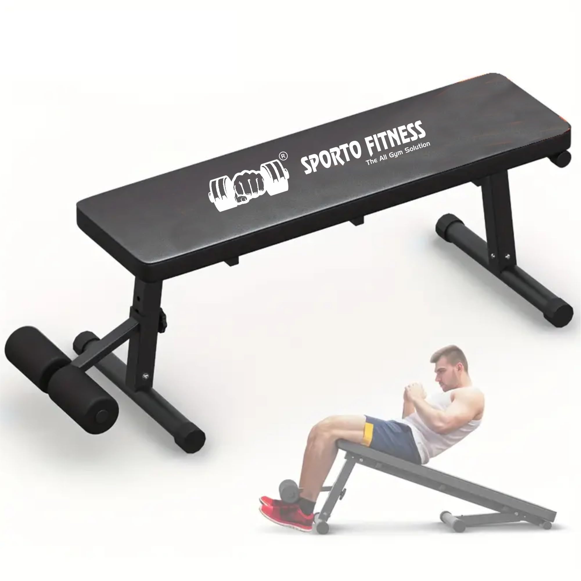 Sporto Fitness S-101 Adjustable Flat Weight Bench, Extended Foldable ...
